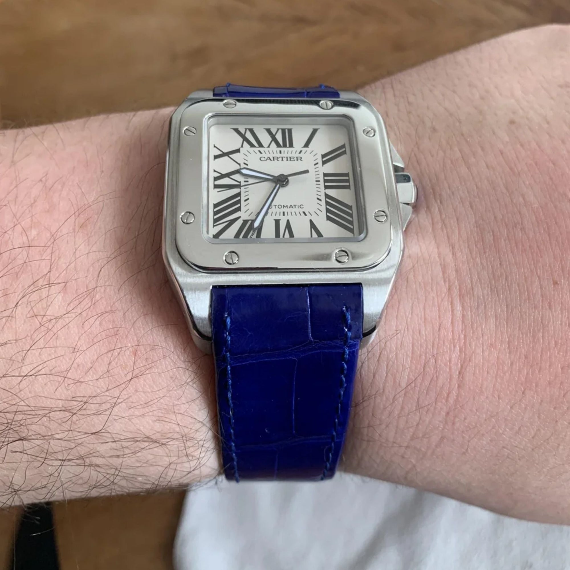 Cartier Santos Leather Strap in Blue - Helvetus® Switzerland