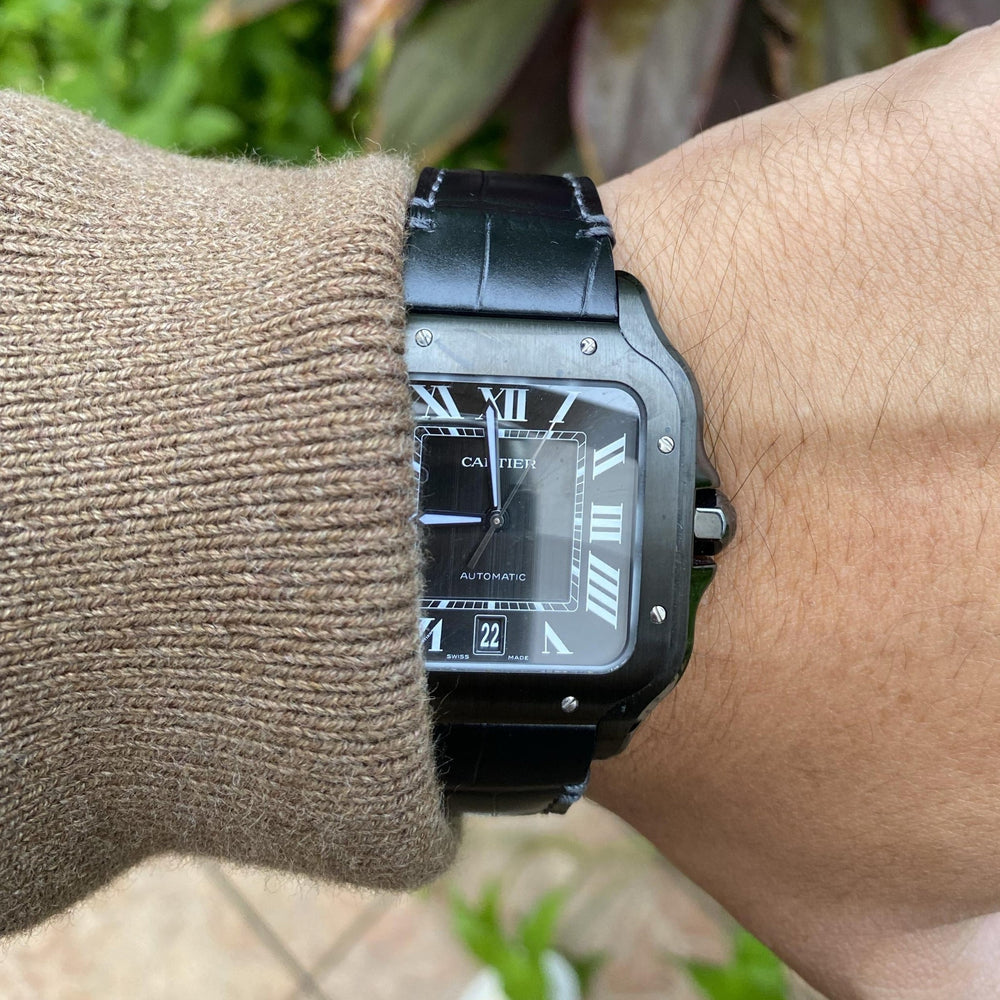 Black Leather Strap for Cartier Santos Medium/Large – Quick Release ...