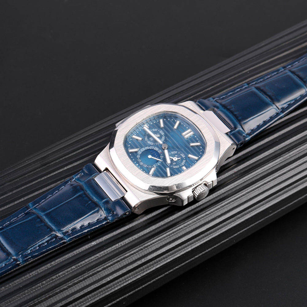 Patek Philippe Nautilus Leather Strap in Blue | Helvetus® Switzerland ...