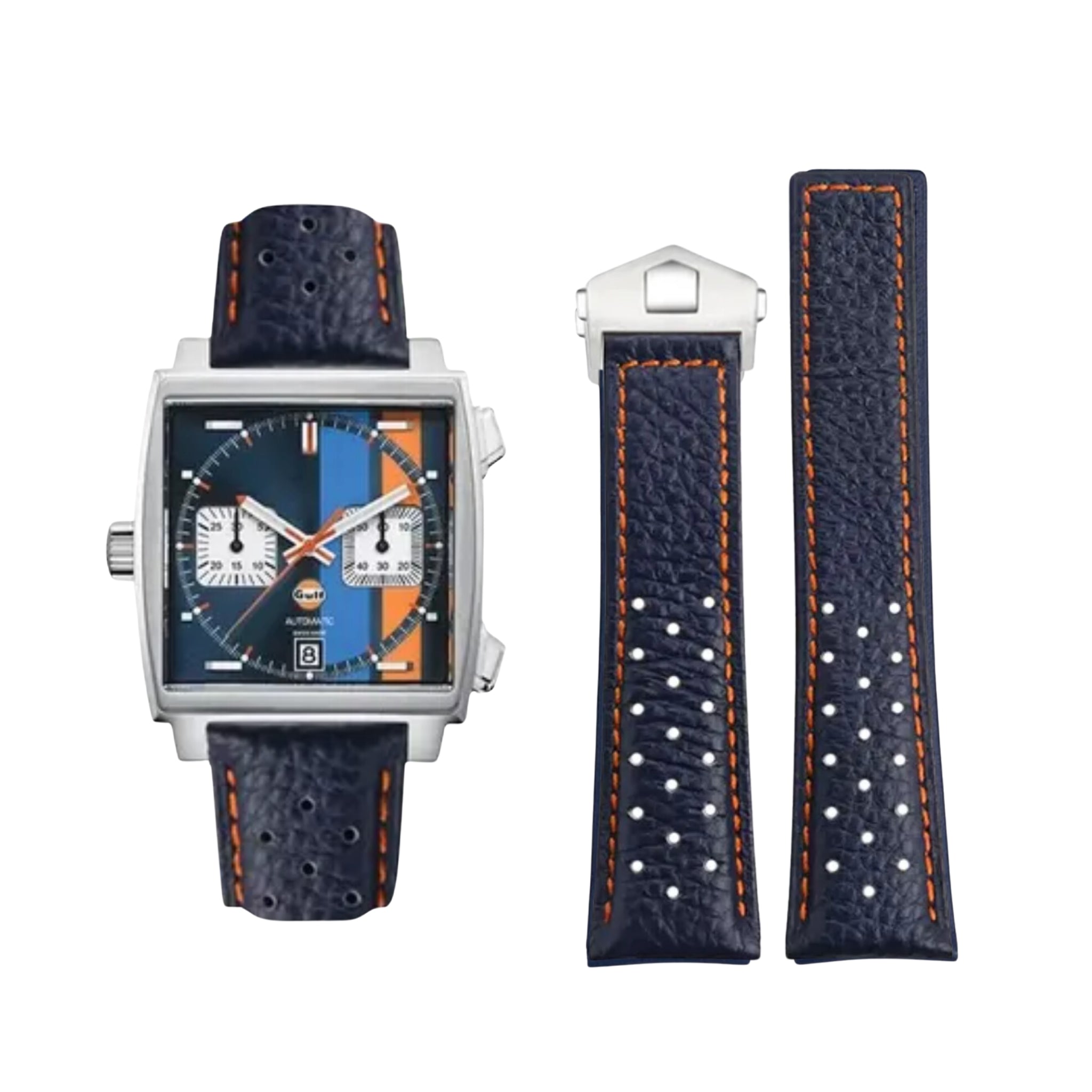 Strap for Tag Heuer Monaco in Blue/Orange - Helvetus® Switzerland