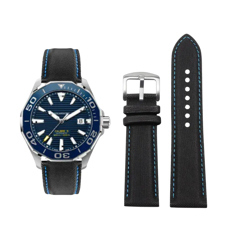 Nylon Strap for Tag Heuer Formula 1 in Black/Blue - Helvetus® Switzerland
