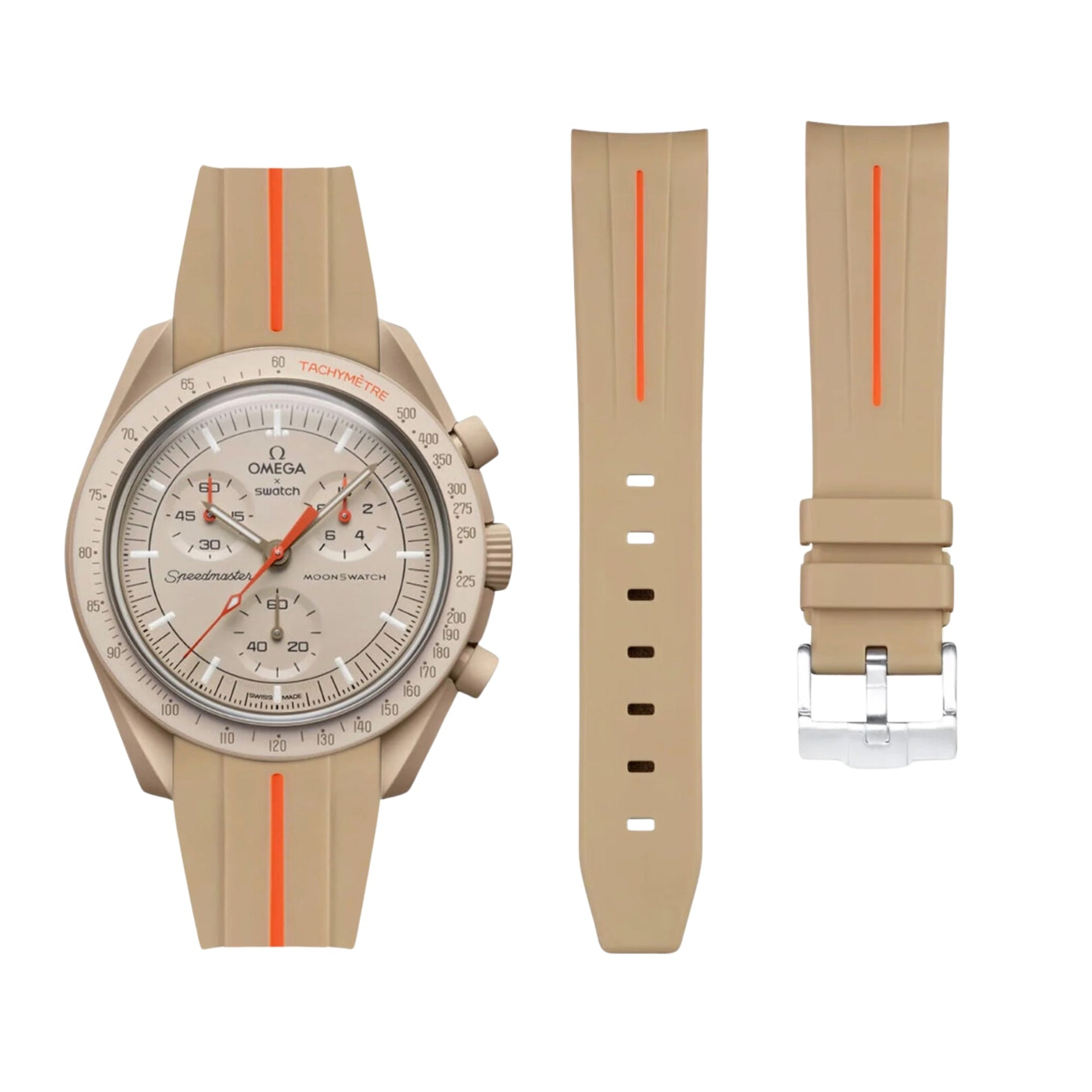 Strap for Mission to Jupiter Moonswatch in Beige w/Red Line - Helvetus ...