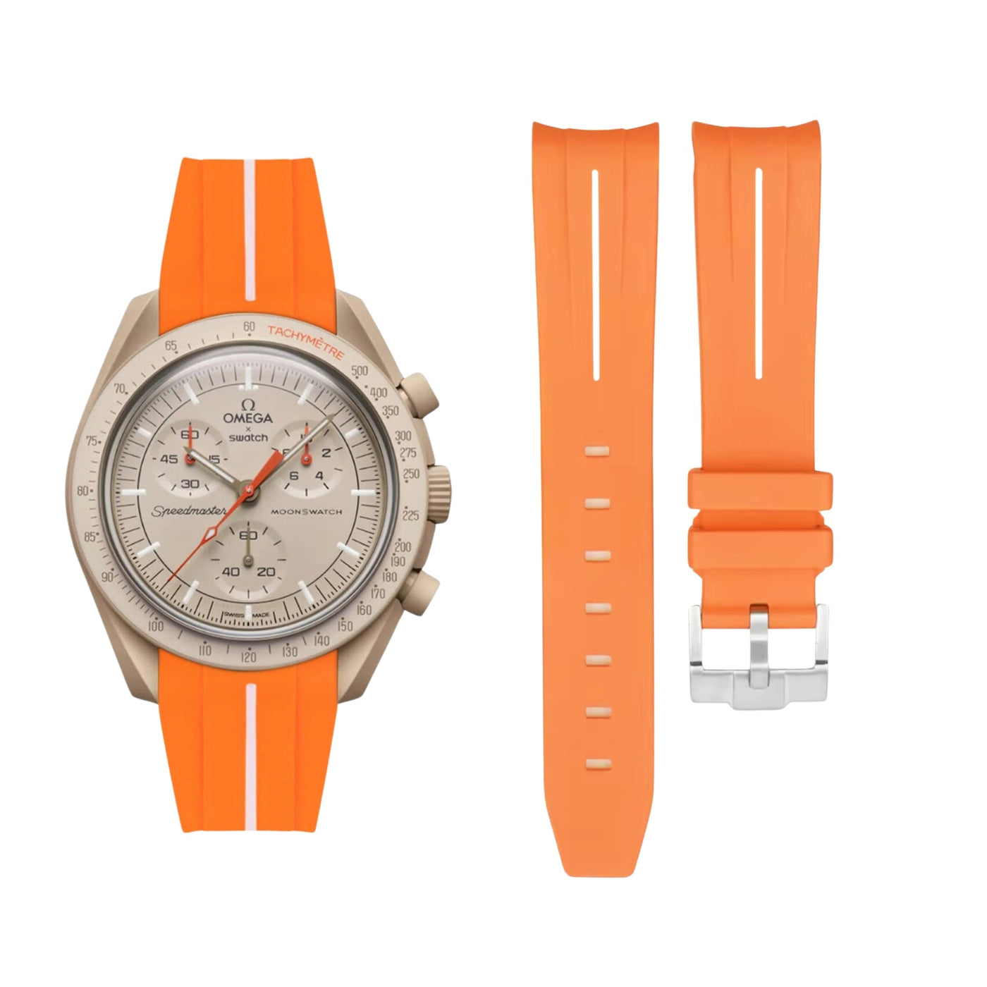 Strap for Mission to Jupiter Moonswatch in Orange w/White Line ...
