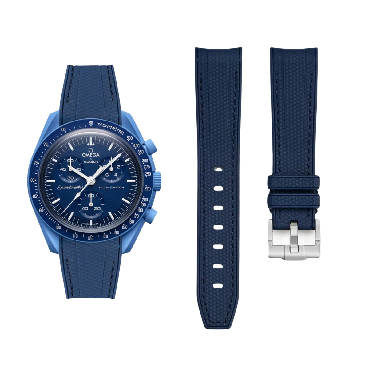 Strap for Mission to Neptune Moonswatch in Blue w/Blue - Helvetus ...