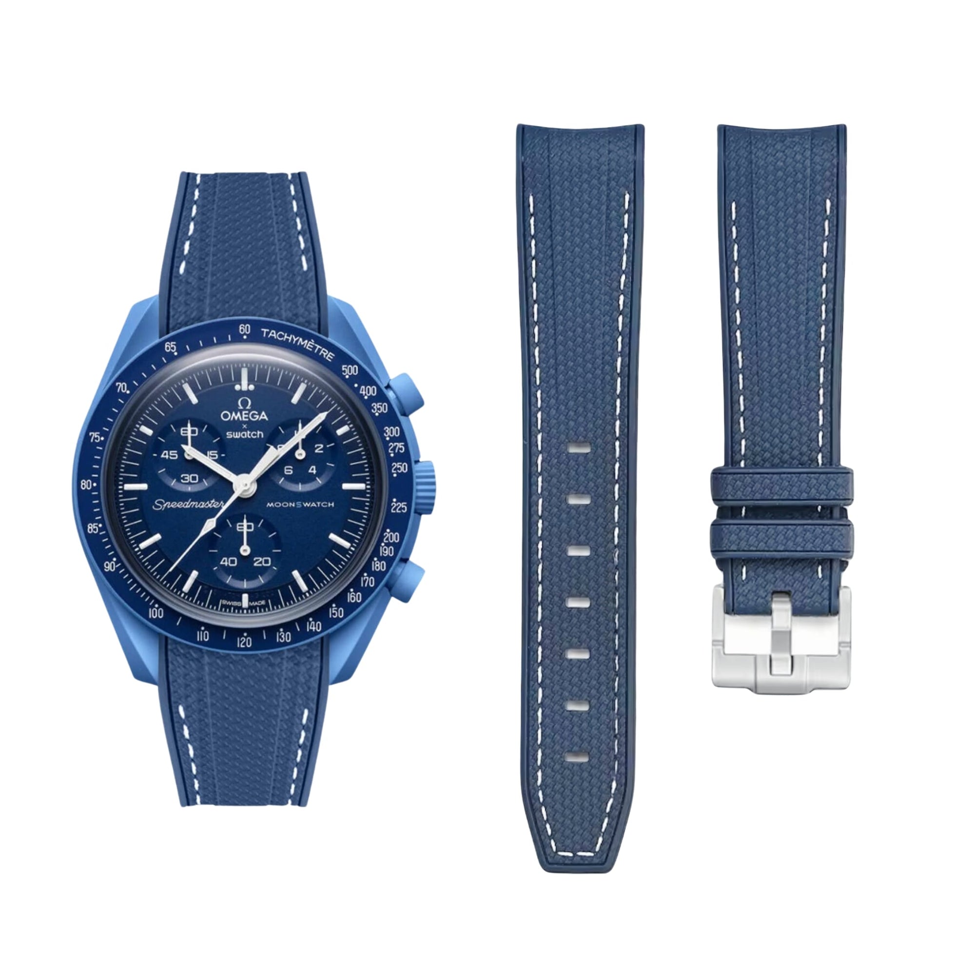 Strap for Mission to Neptune Moonswatch in Blue w/White - Helvetus ...