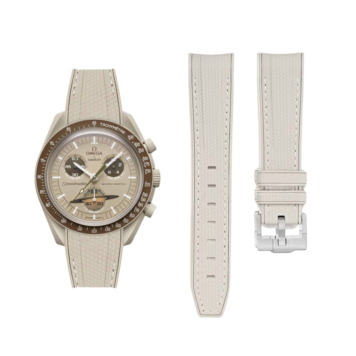 Strap for Mission to Saturn Moonswatch in Beige w/White - Helvetus ...