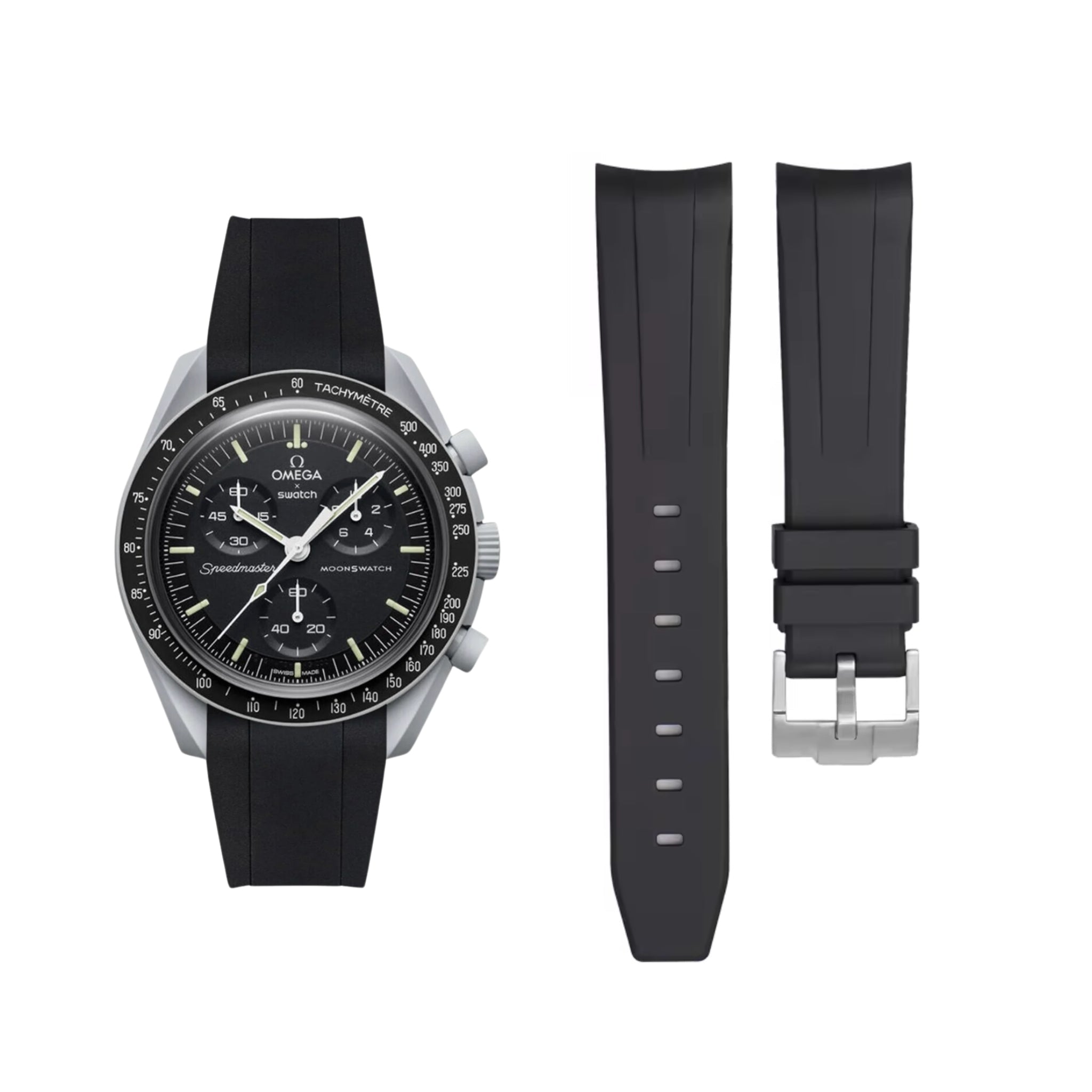 Strap for Mission to the Moon Moonswatch in Black - Helvetus® Switzerland