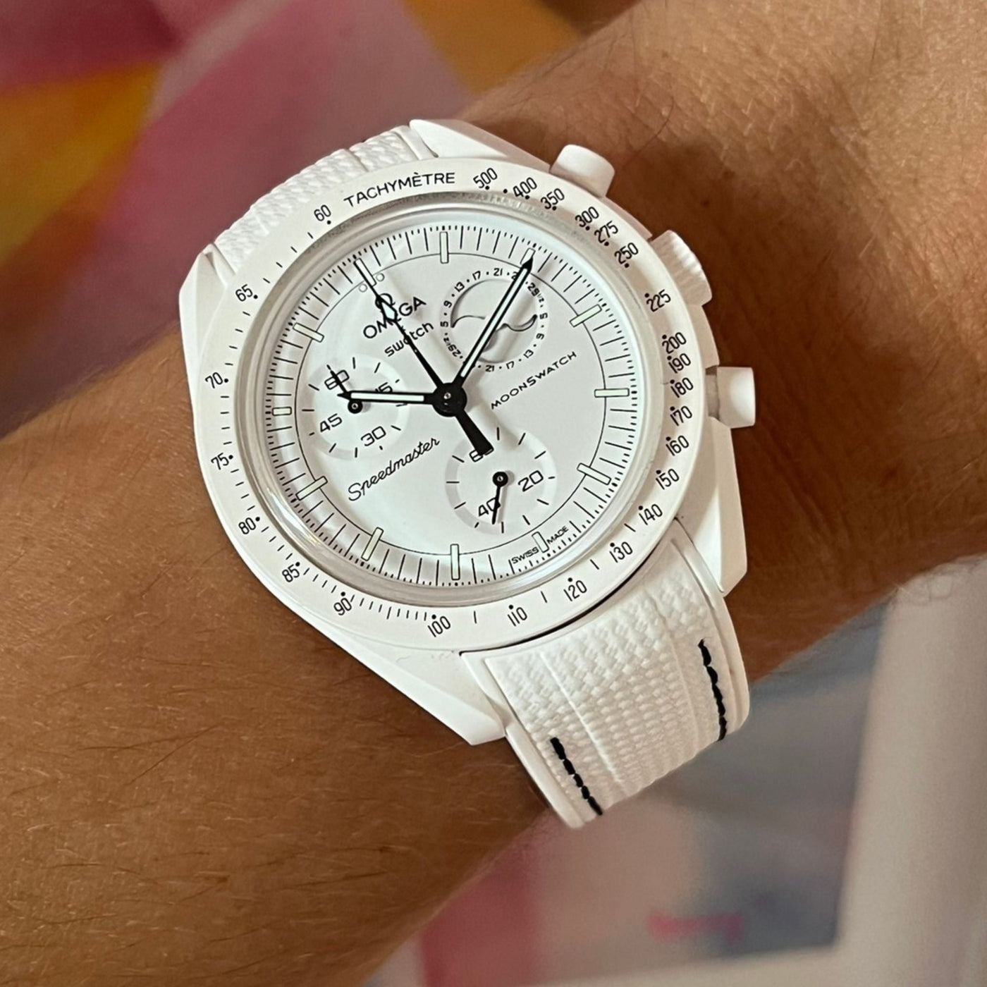 Strap for Mission to the Moonphase - Snoopy - White/Black - Helvetus ...