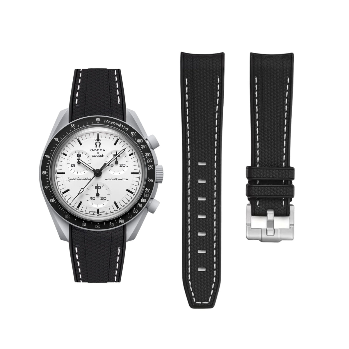Strap for MoonSwatch 1965 in Black with White - Helvetus®
