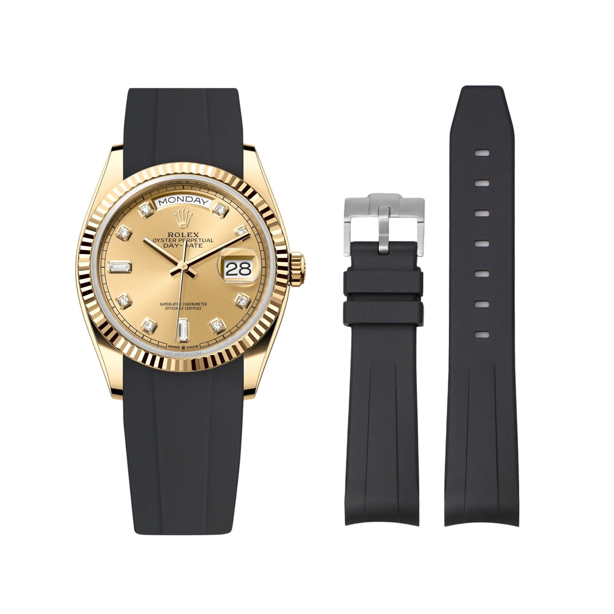 Rolex Day-Date 36mm Rubber Strap in Black - Helvetus® Swiss Straps