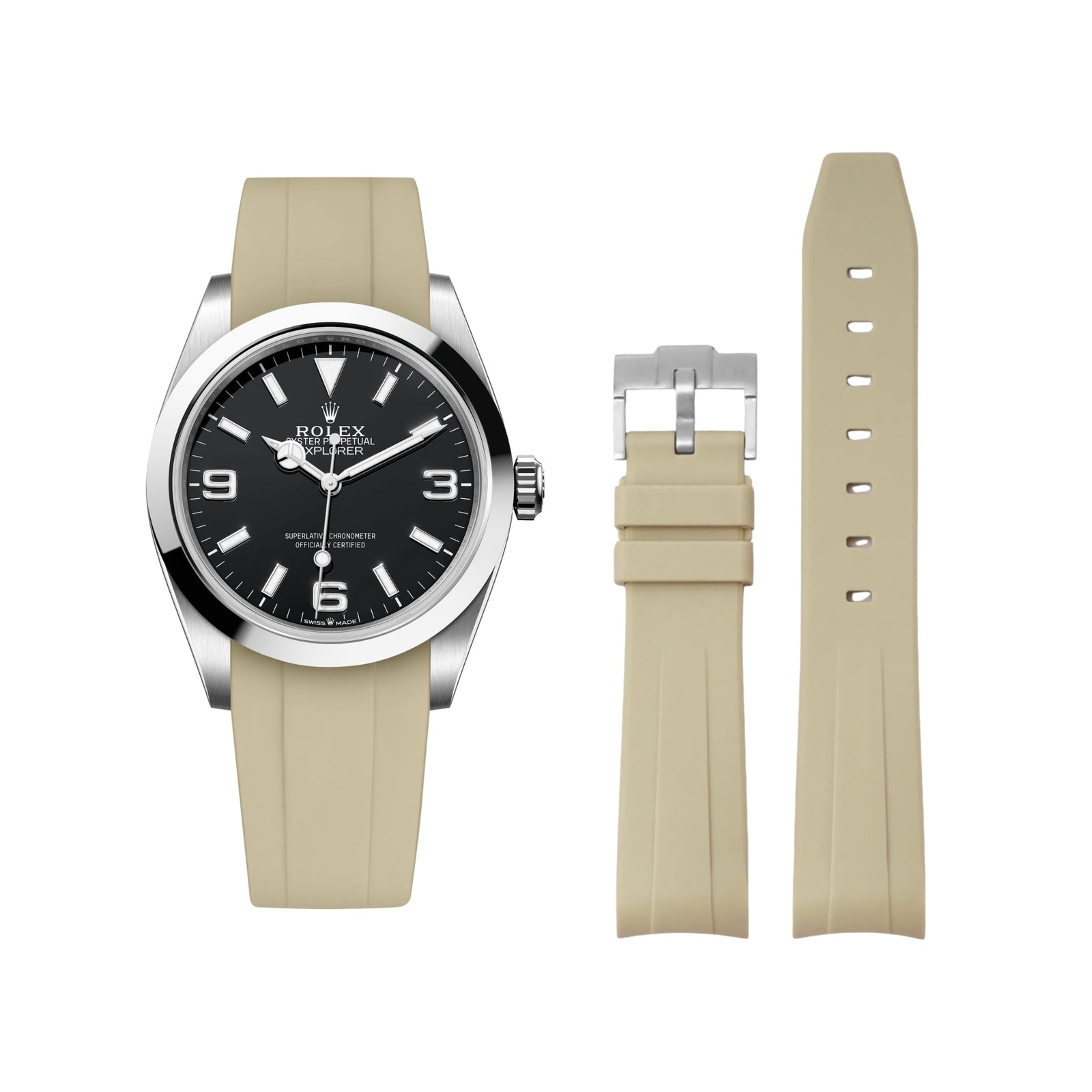 Rolex Explorer I Rubber Strap in Beige - Helvetus® Swiss Straps