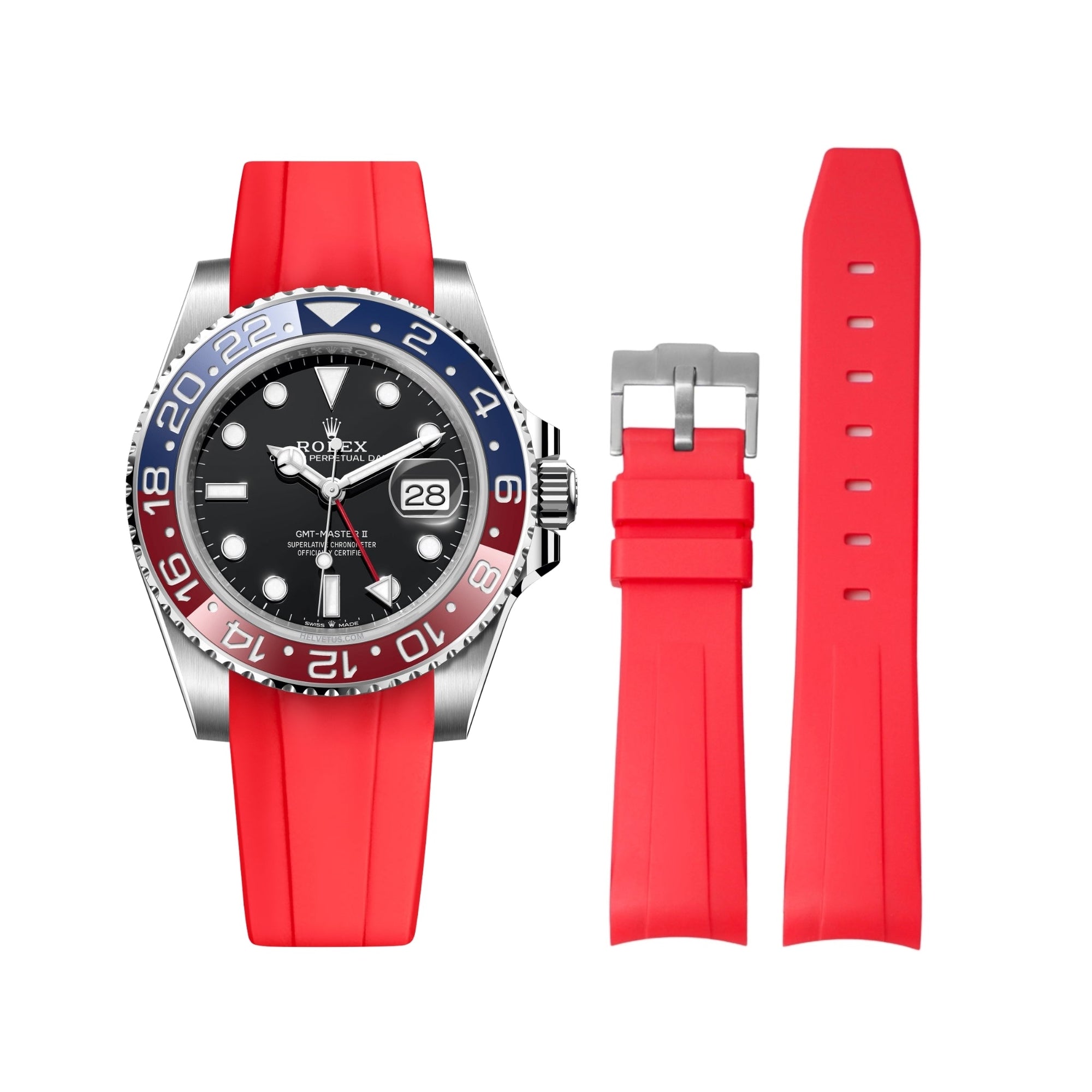 Rolex GMT-Master II Rubber Strap in Red - Helvetus® Swiss Straps