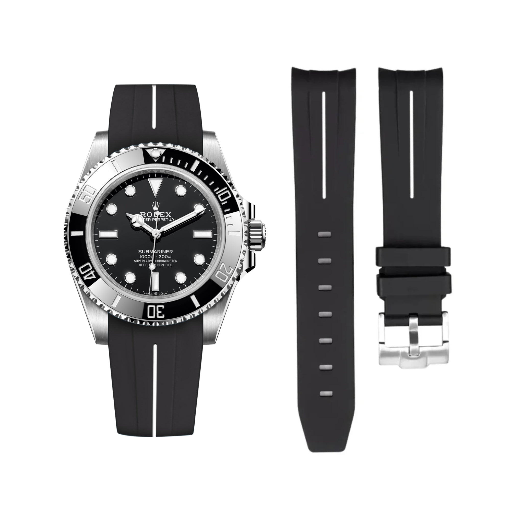 LuxLine® Strap for Rolex Submariner – Black with White Accent | Helvetus®