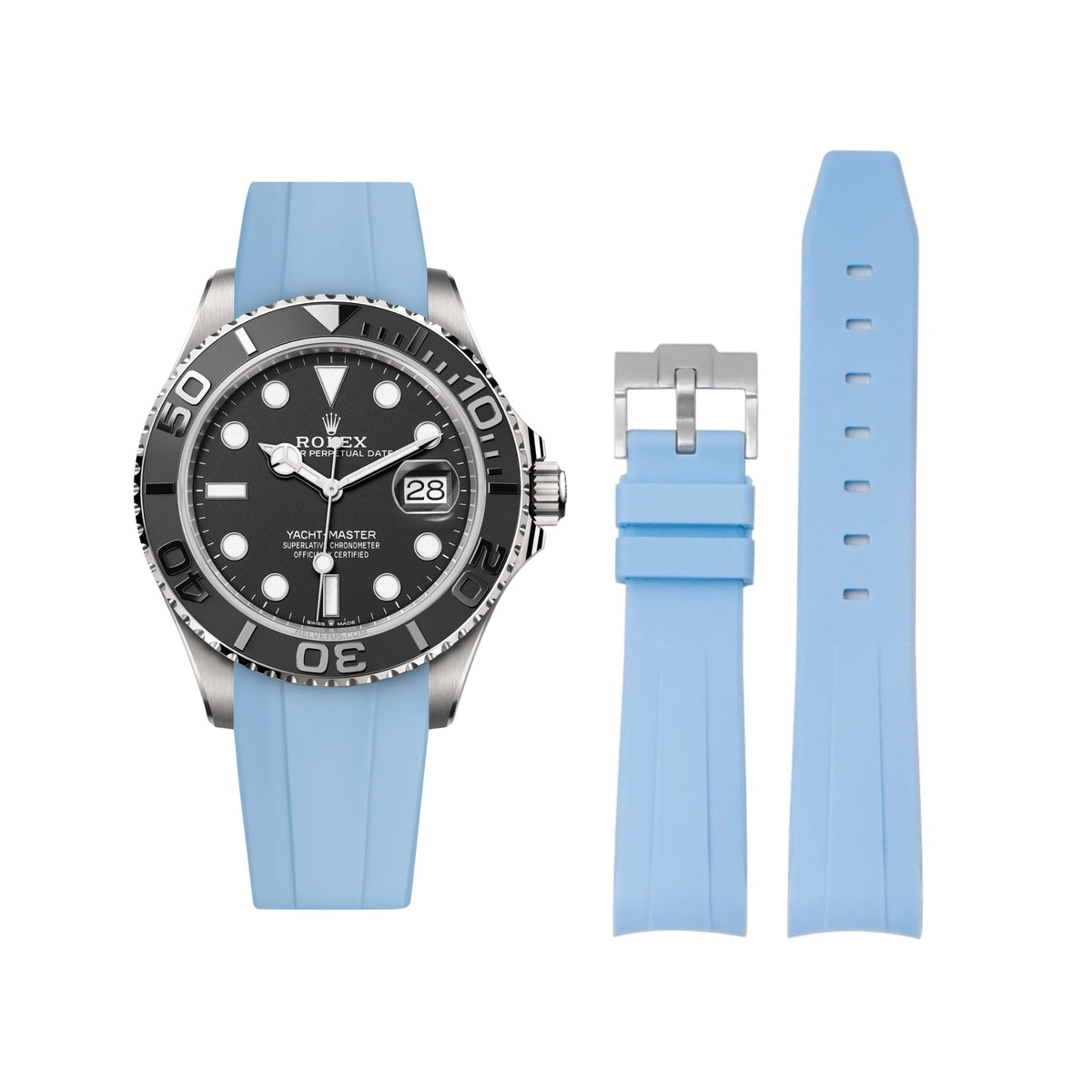Rolex Yacht-Master Rubber Strap in Baby Blue - Helvetus® Swiss Straps
