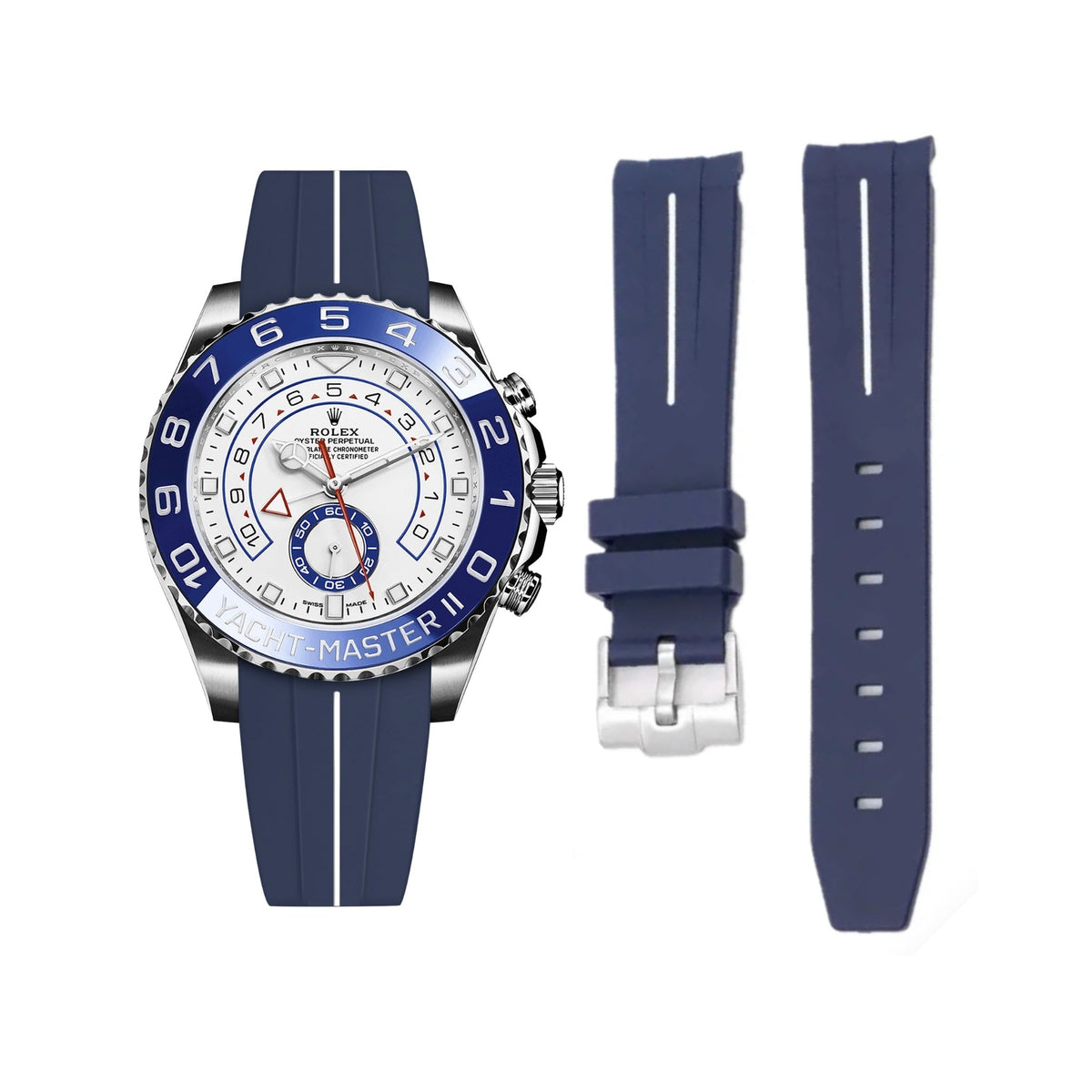Rolex Yacht-Master II Rubber Strap in Navy Blue - Helvetus® Swiss Straps